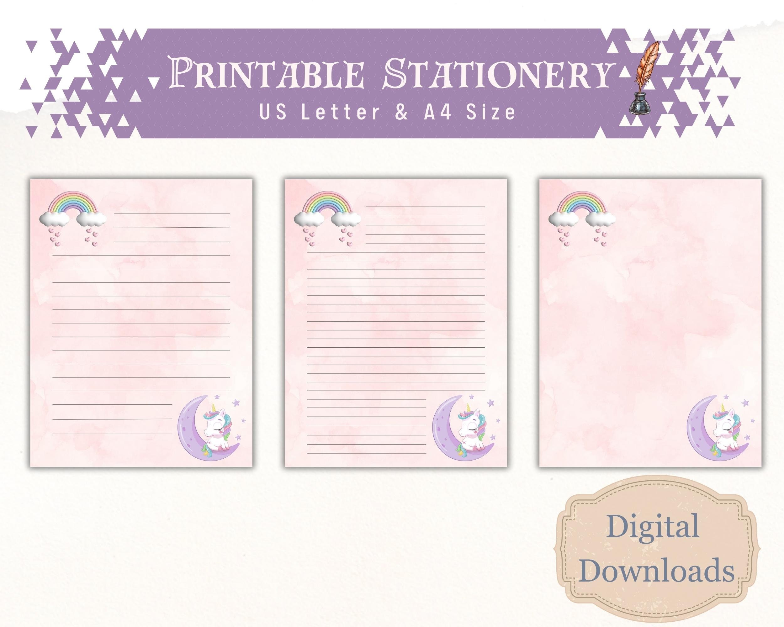 Printable Stationery, Unicorn Design Writing Digital Paper, Instant ...
