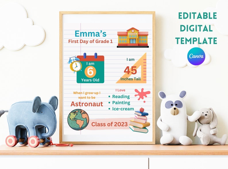 Printable First Day of School Sign, Editable Back to School Sign, First ...