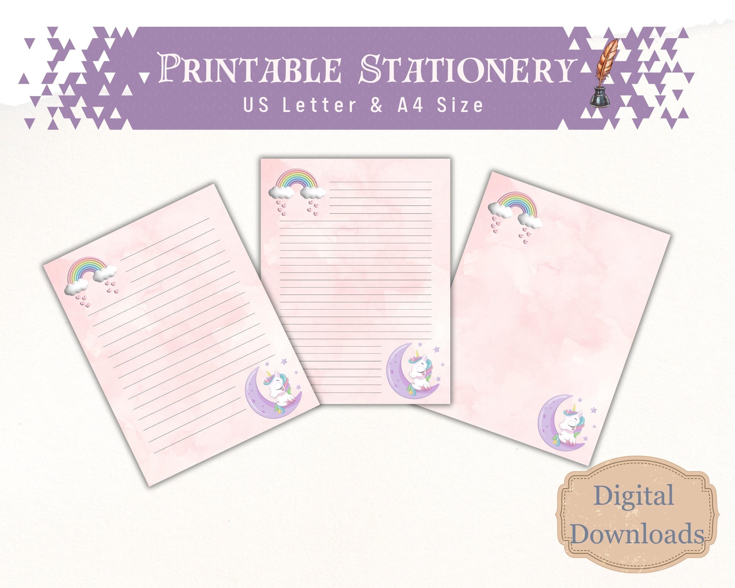 Printable Stationery, Unicorn Design Writing Digital Paper, Instant ...
