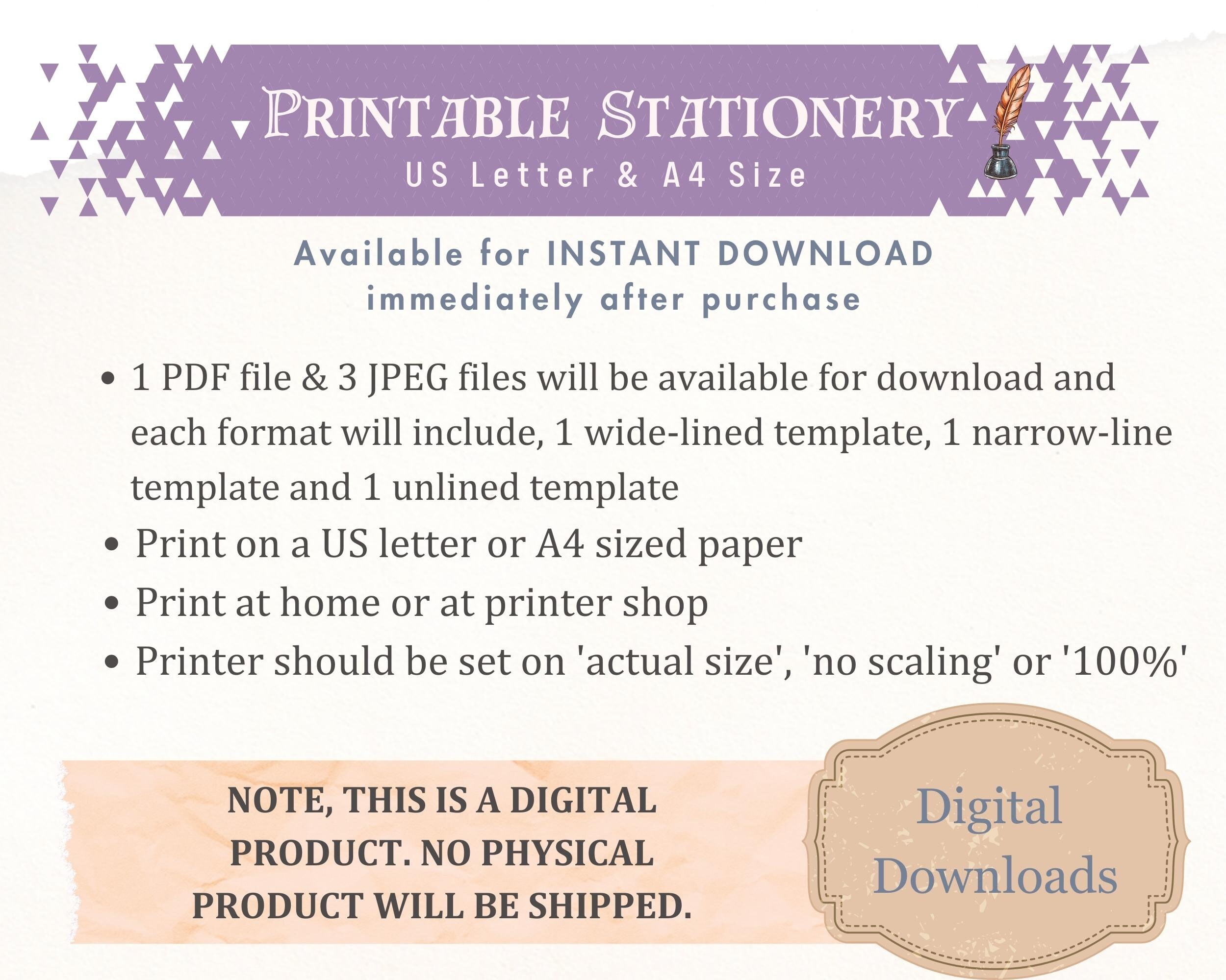 Printable Stationery, Unicorn Design Writing Digital Paper, Instant ...