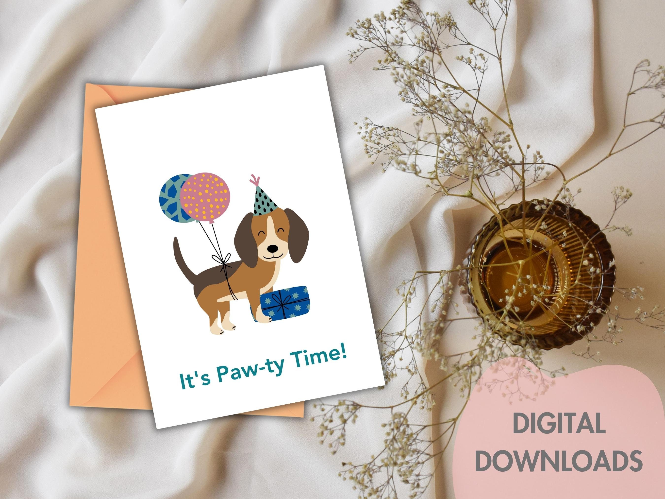 Printable Birthday Card, Digital Card With Adorable Doggy Moments, Dog ...