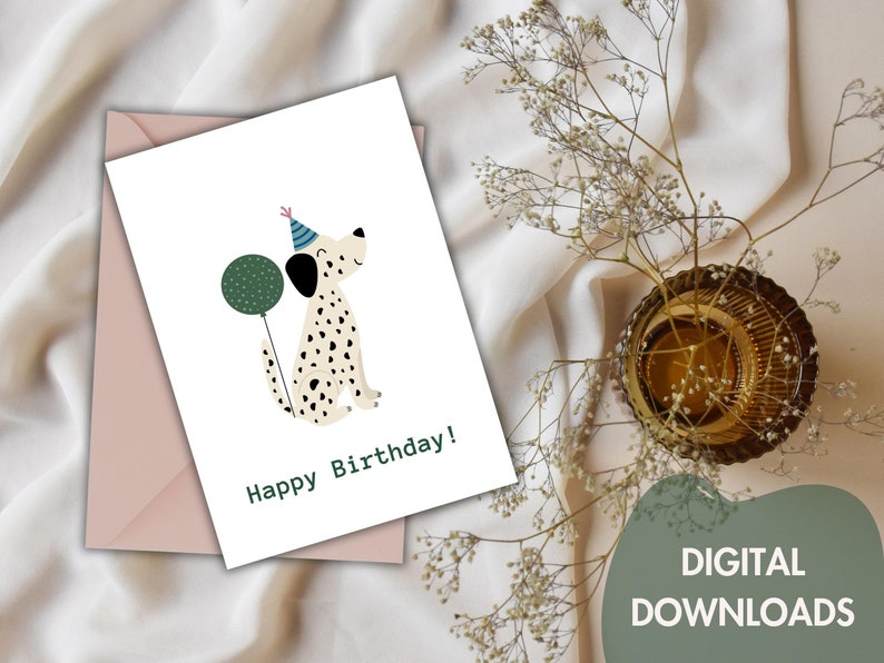 Printable Birthday Card, Digital Card With Dalmatian Dreams, Dog Lovers ...