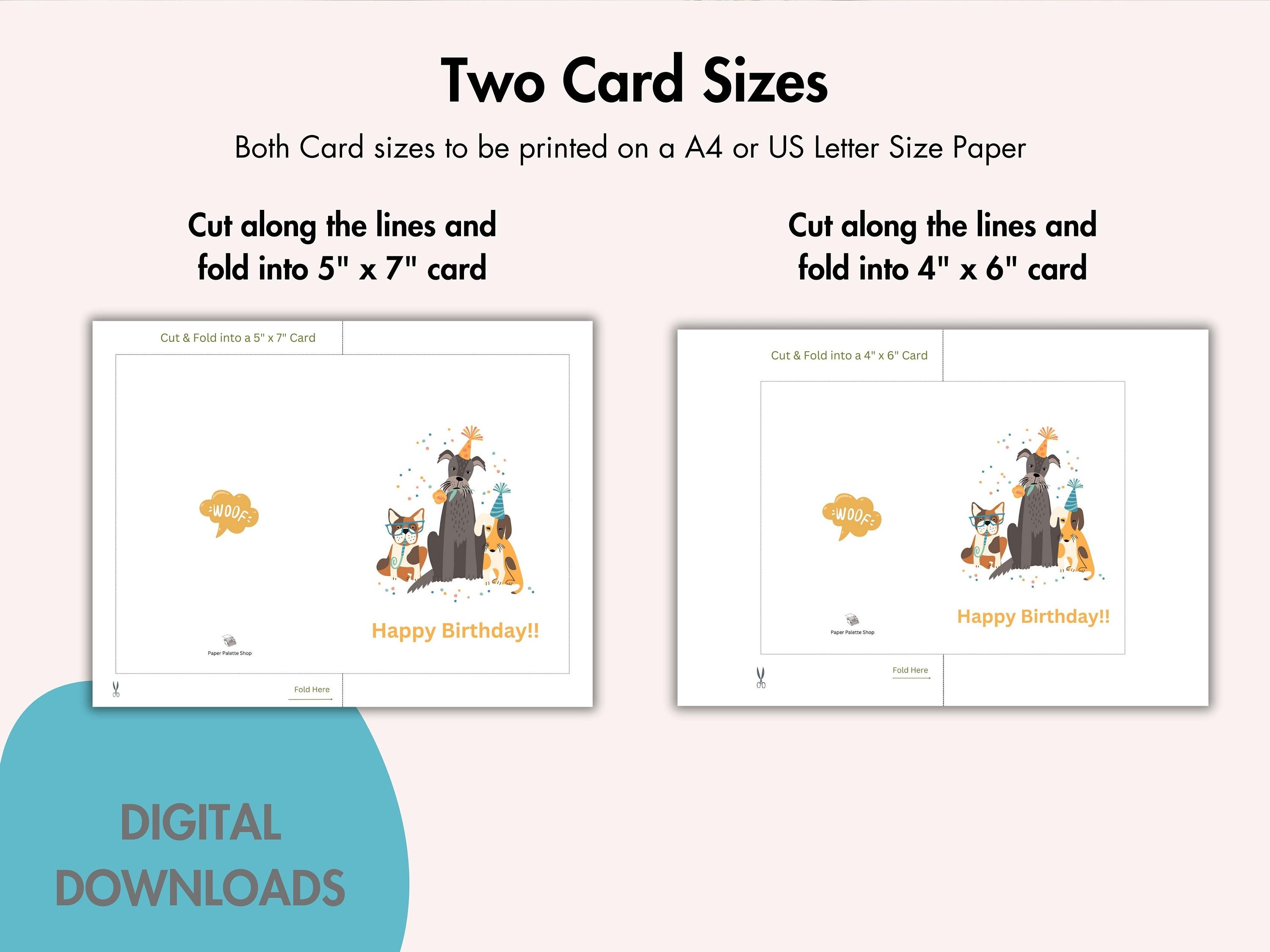 Printable Birthday Card, Digital Card With Pawsitively Adorable Dogs ...