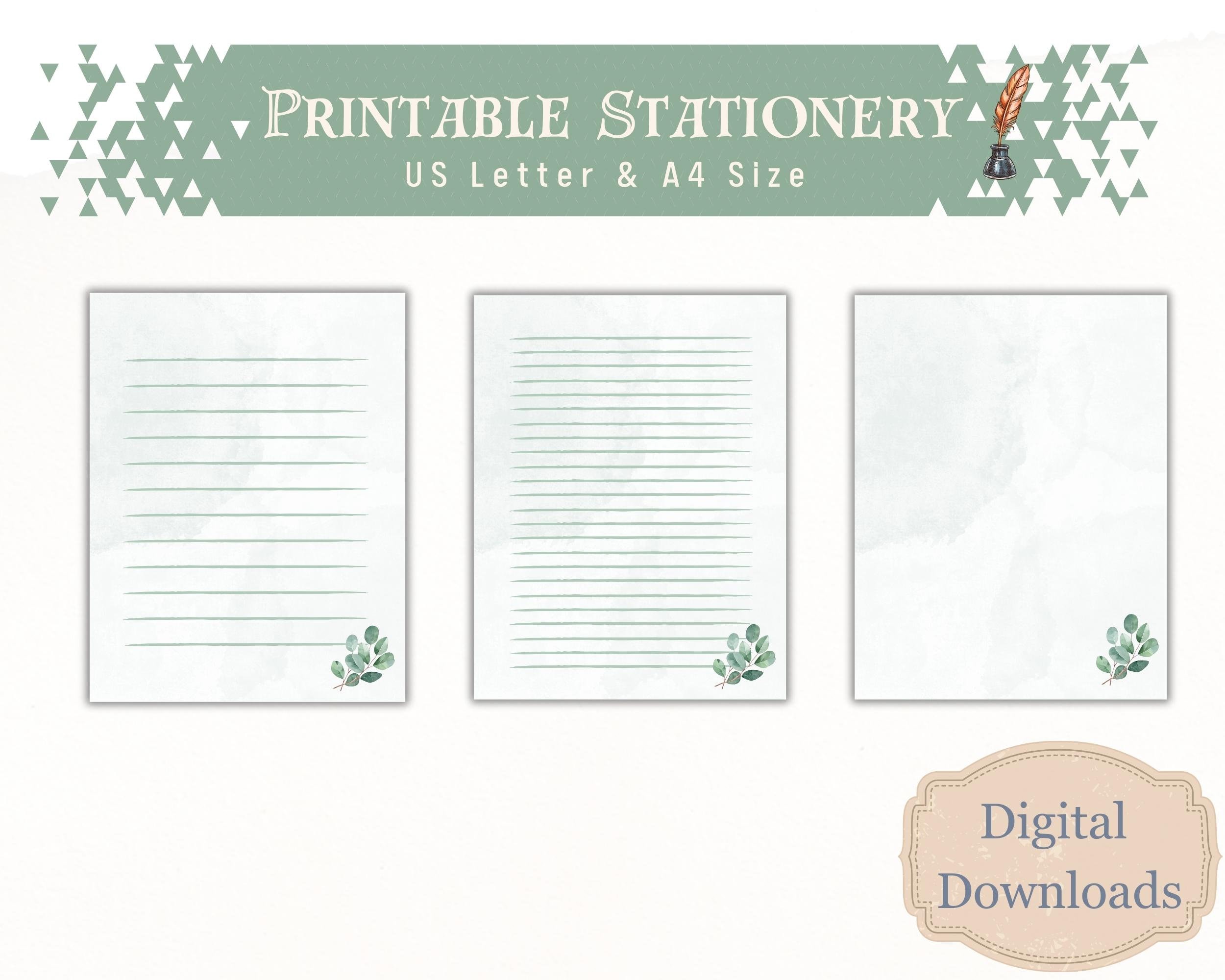 Printable Stationery Set, Floral Eucalyptus Design Writing Digital ...