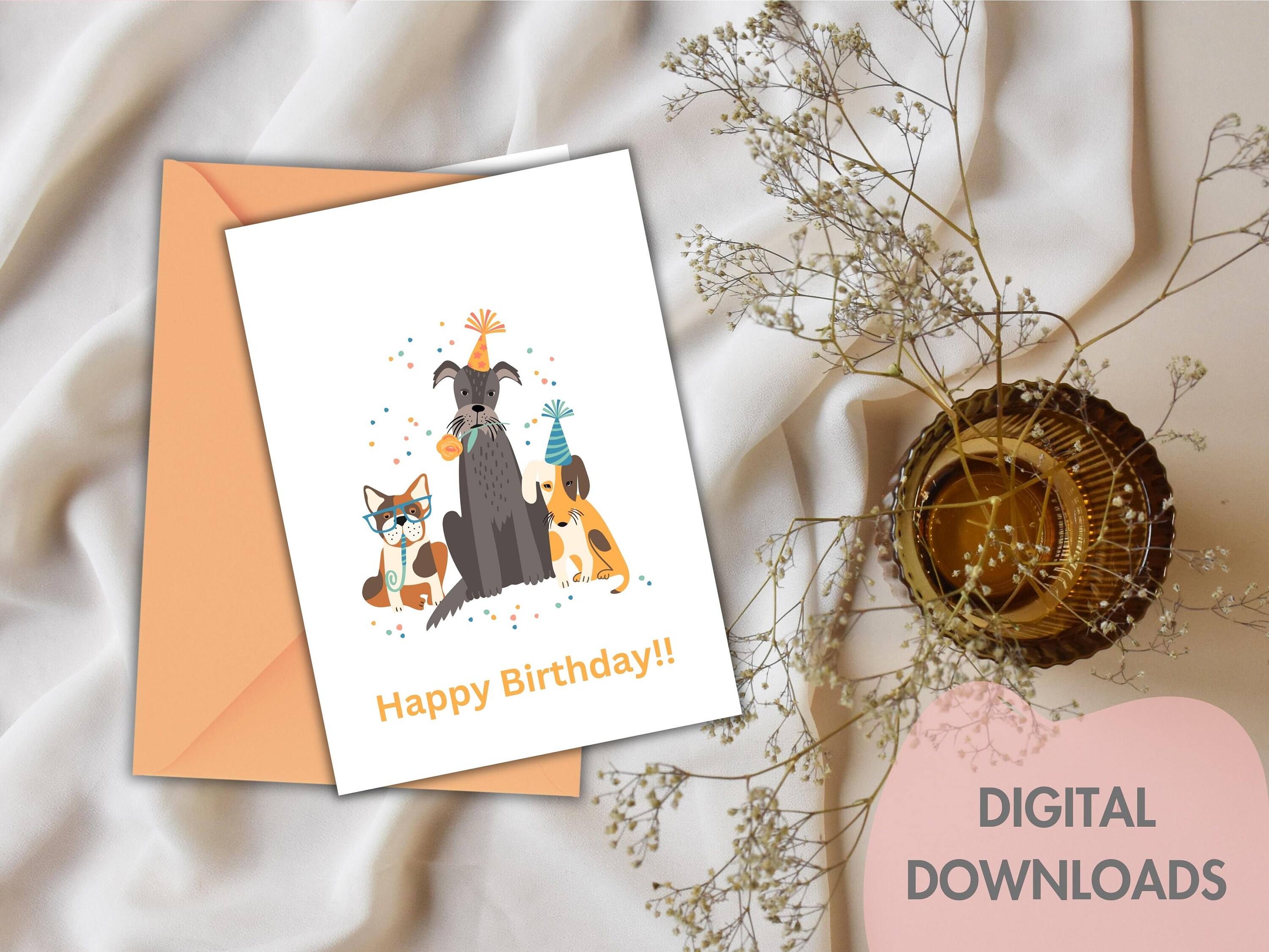 Printable Birthday Card, Digital Card With Pawsitively Adorable Dogs ...