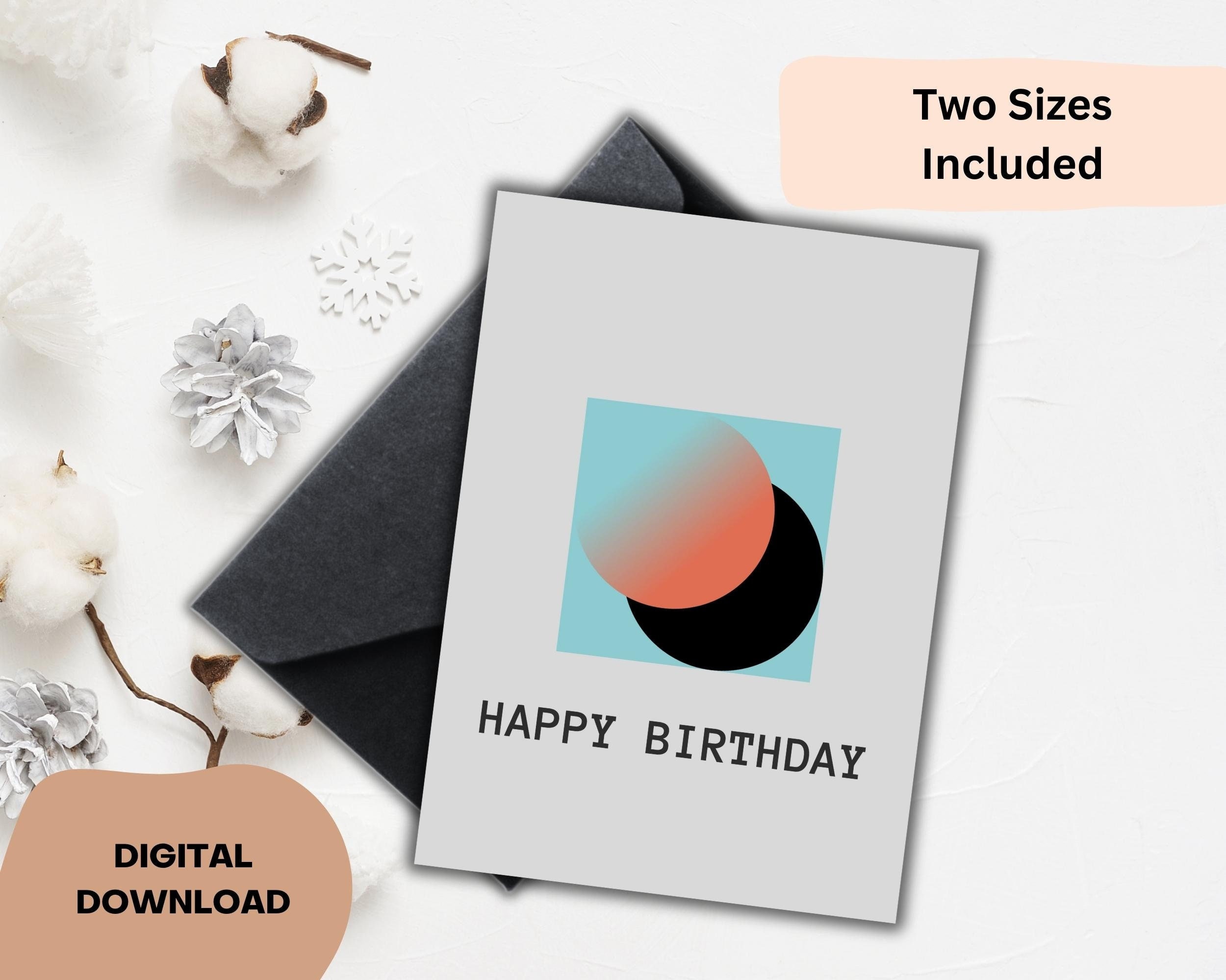 Printable Birthday Card, Digital Card, Card With Mid Century Modern ...