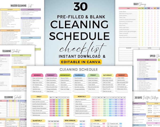 EDITABLE ADHD Cleaning Planner Bundle Daily Weekly Monthly Cleaning ...