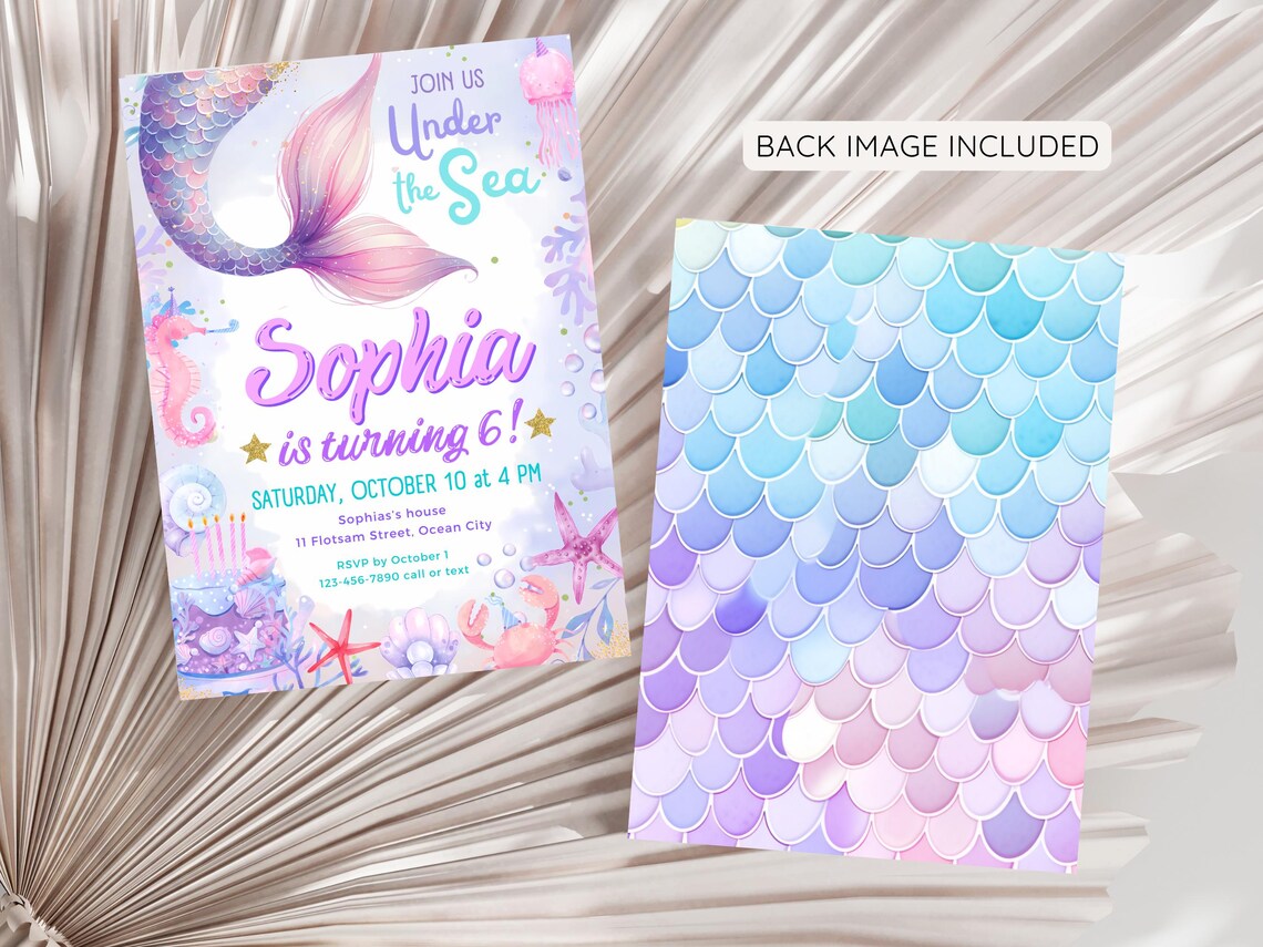 Editable Mermaid Birthday Invitation, Mermaid Invite, Under the Sea ...