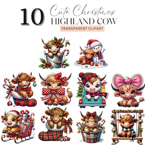 Watercolor Christmas Highland Cow Clipart Bundle, Western Cute ...