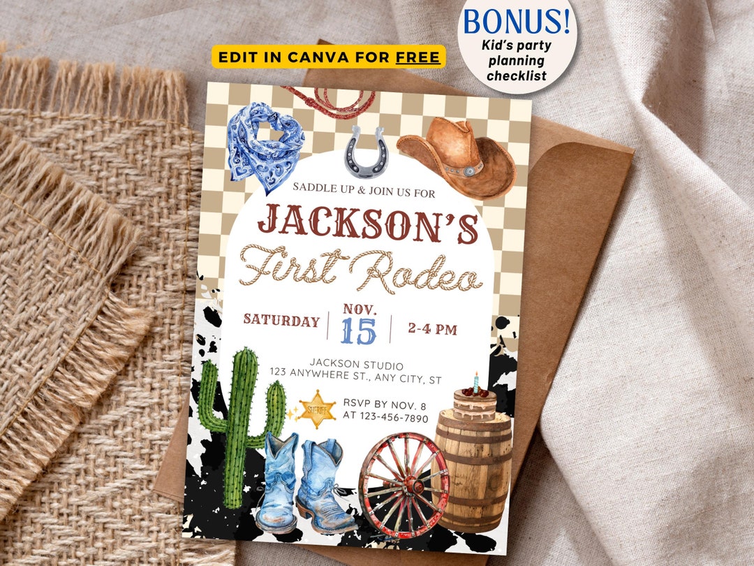 First Rodeo Birthday Invitation, Rodeo 1st Birthday Invite, Cowboy ...