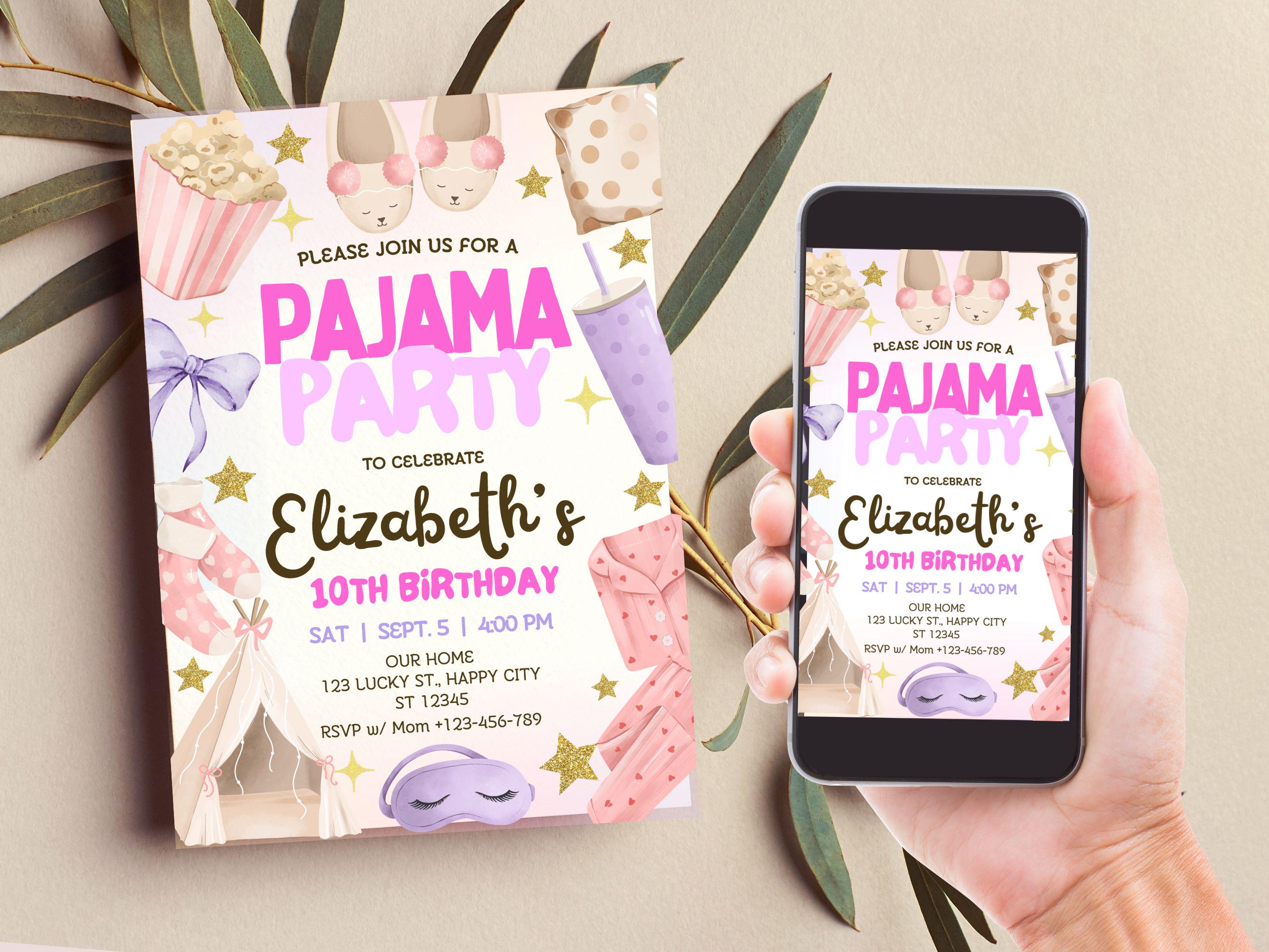 Pajama Party Birthday Invitation Sleepover Slumber Birthday Party ...