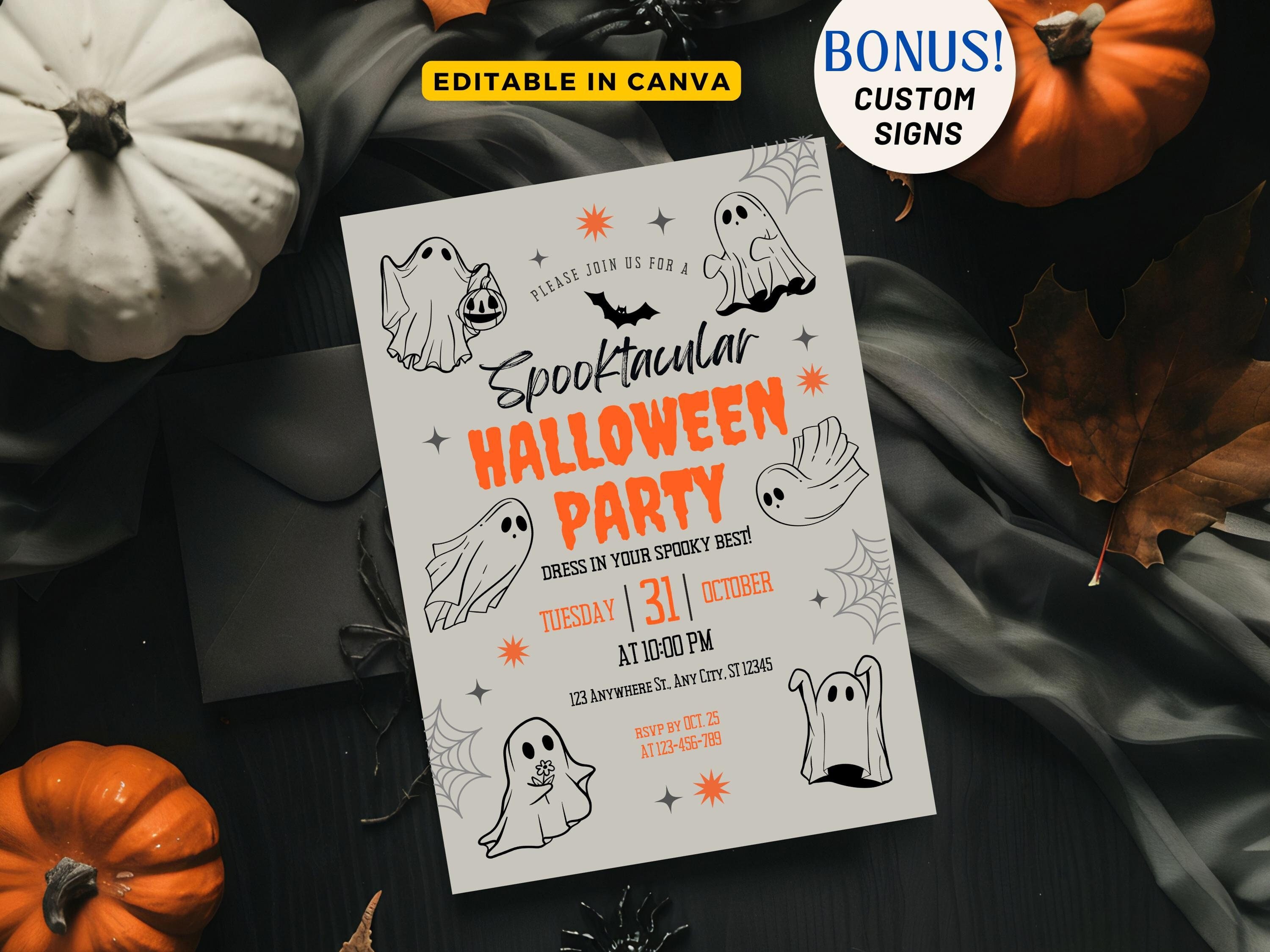 Editable Halloween Birthday Party Invitation, Halloween Ghost ...