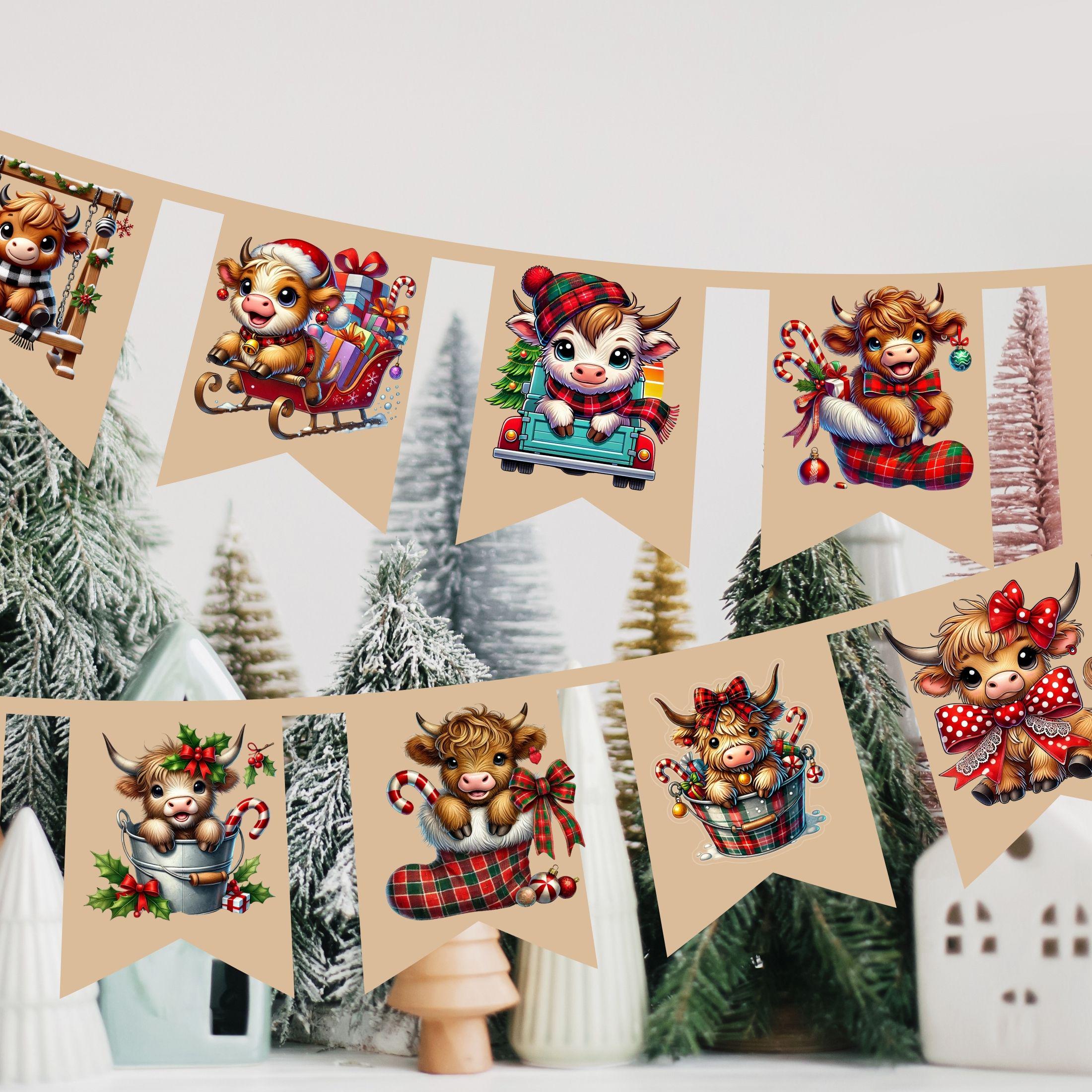 Watercolor Christmas Highland Cow Clipart Bundle, Western Cute ...