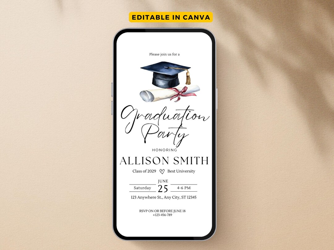 Electronic Graduation Party Invitation, Editable Grad Party Invite ...