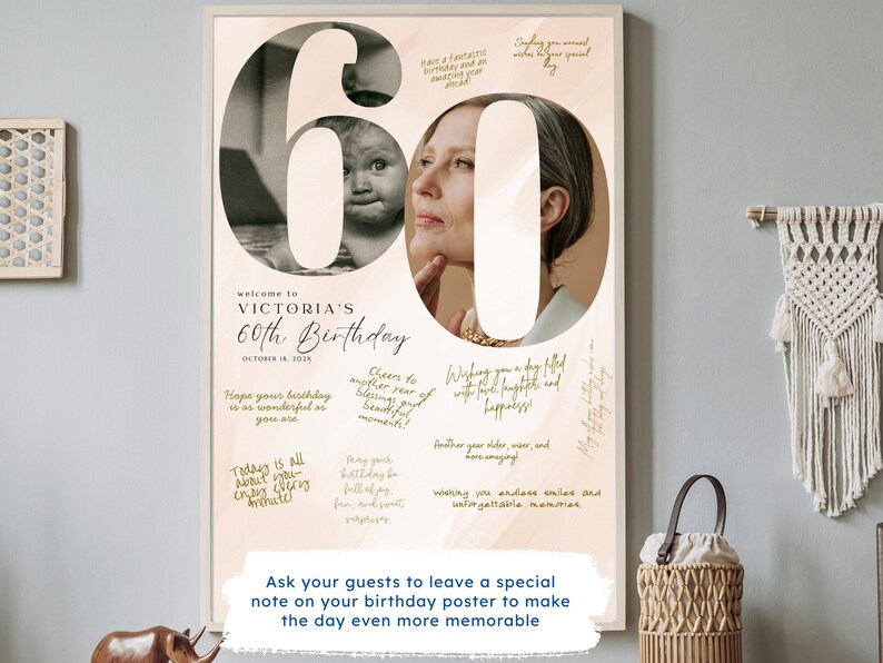 60th Birthday Photo Collage Poster TEMPLATE 60th Birthday Party Favors ...