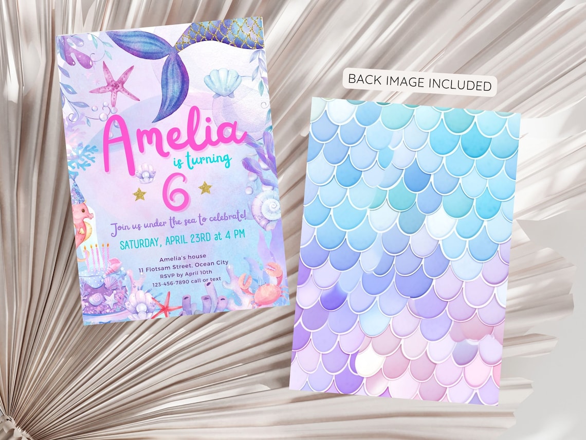 Editable Mermaid Birthday Invitation, Mermaid Invite, Under the Sea ...