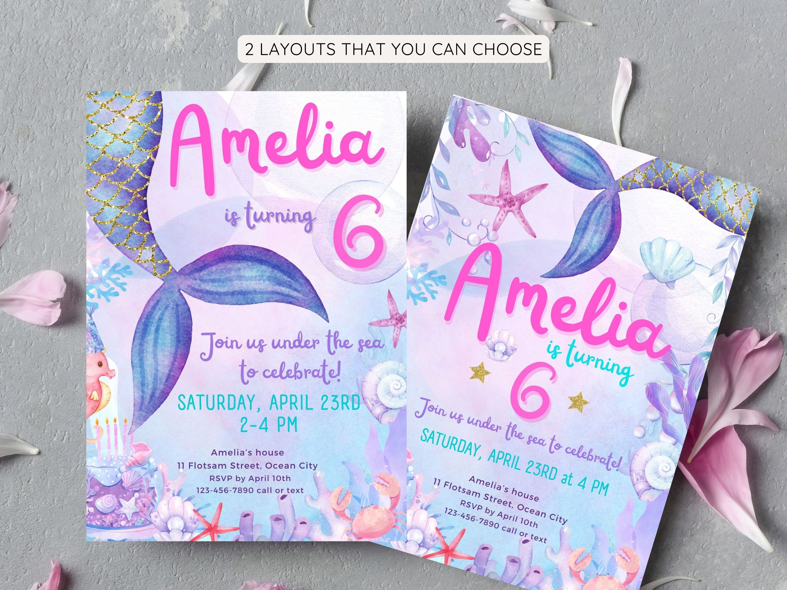Editable Mermaid Birthday Invitation, Mermaid Invite, Under the Sea ...