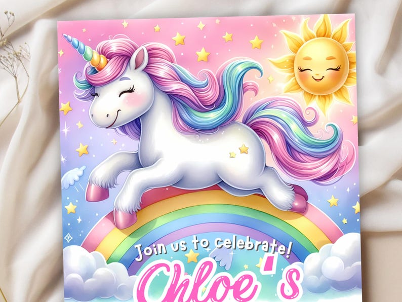 Unicorn Rainbow Birthday Invitation, Unicorn Party Favors, Unicorn ...