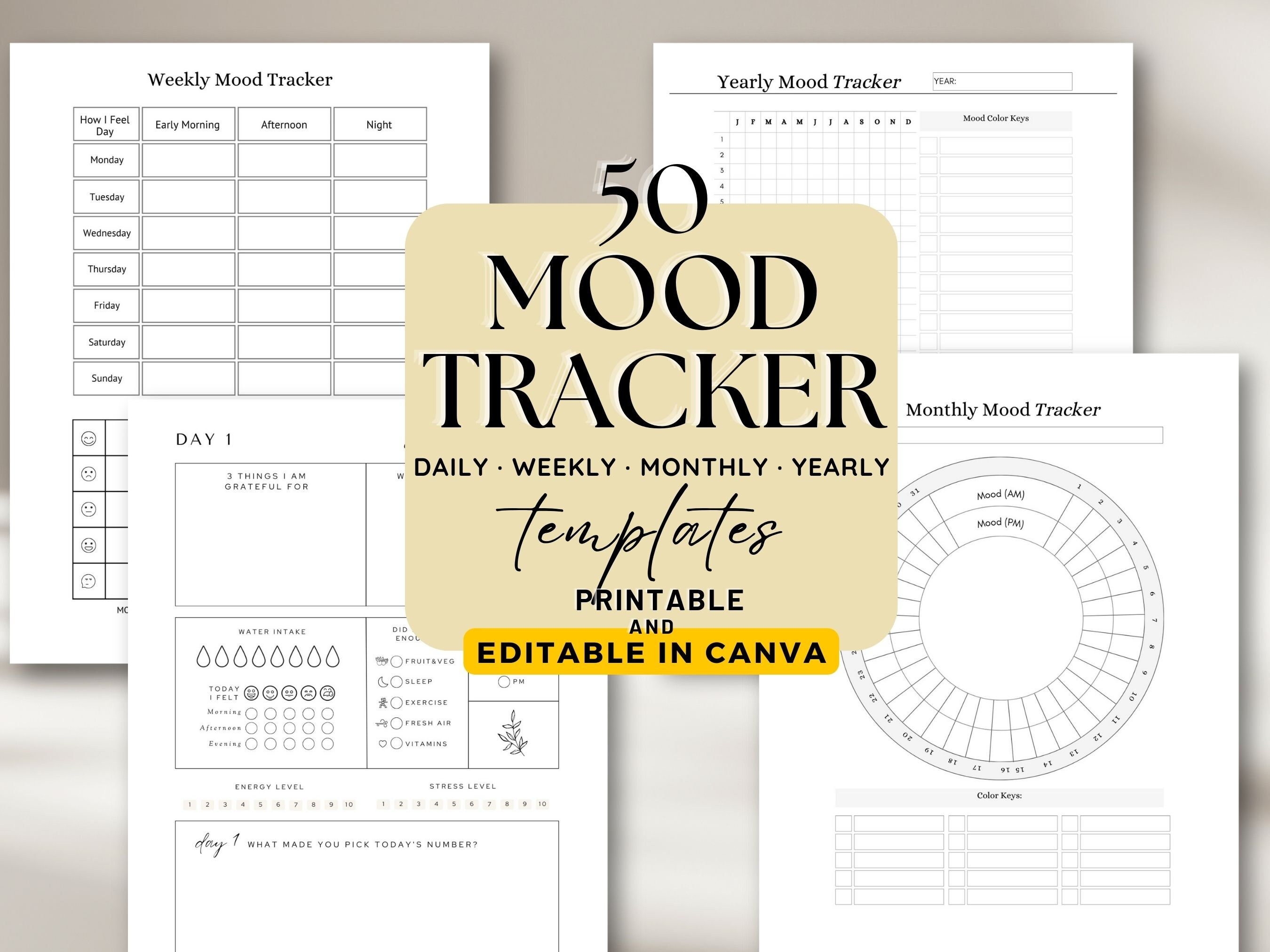 Mood Tracker Printable Kit, Monthly Mood Log, Circular Mood Chart, Mood ...