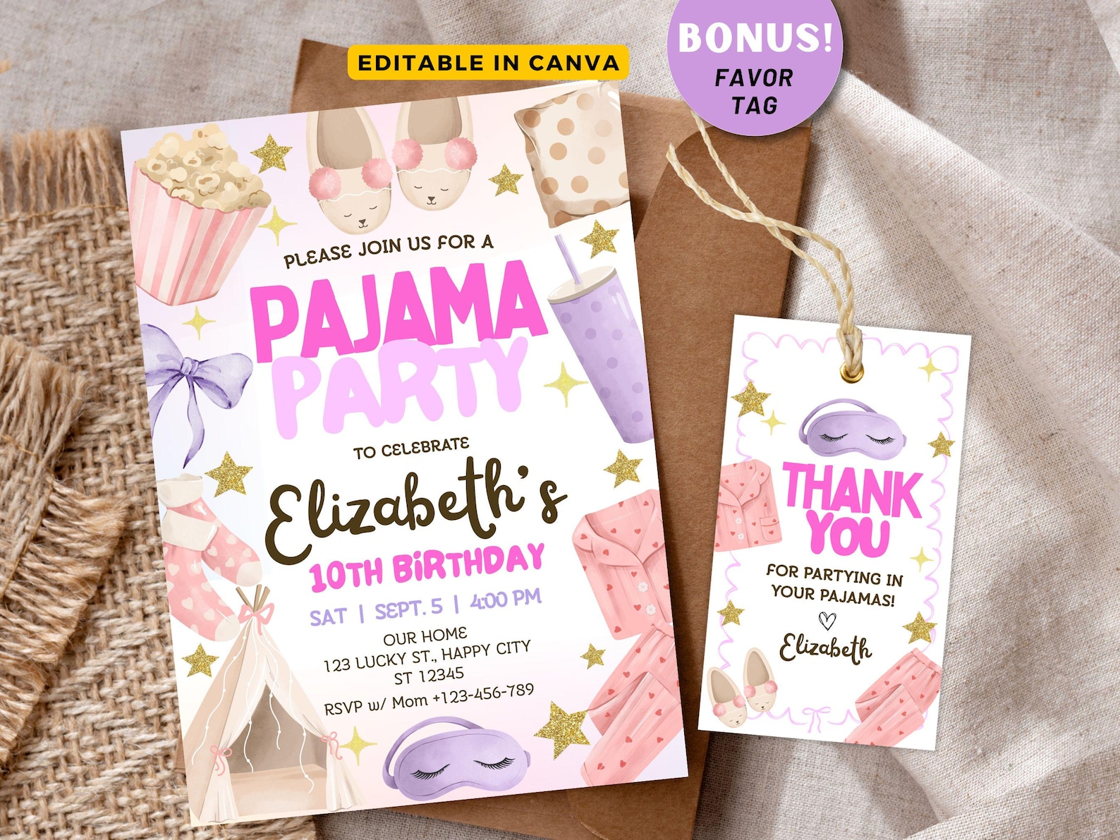 Pajama Party Birthday Invitation Sleepover Slumber Birthday Party ...