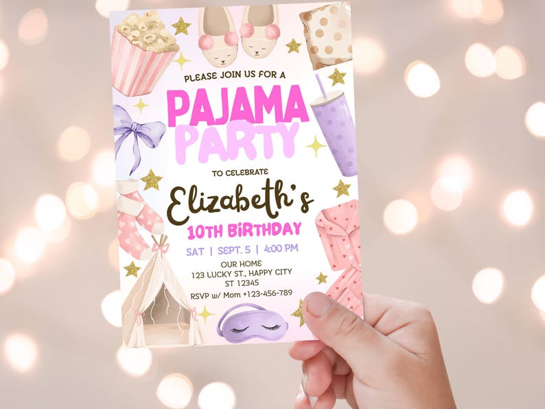 Pajama Party Birthday Invitation Sleepover Slumber Birthday Party ...