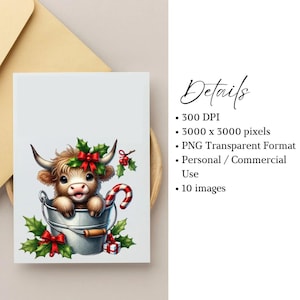 Watercolor Christmas Highland Cow Clipart Bundle, Western Cute ...