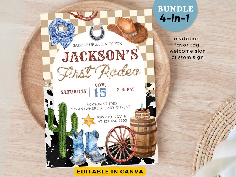 First Rodeo Birthday Invitation Bundle Set, Rodeo 1st Birthday Invite ...