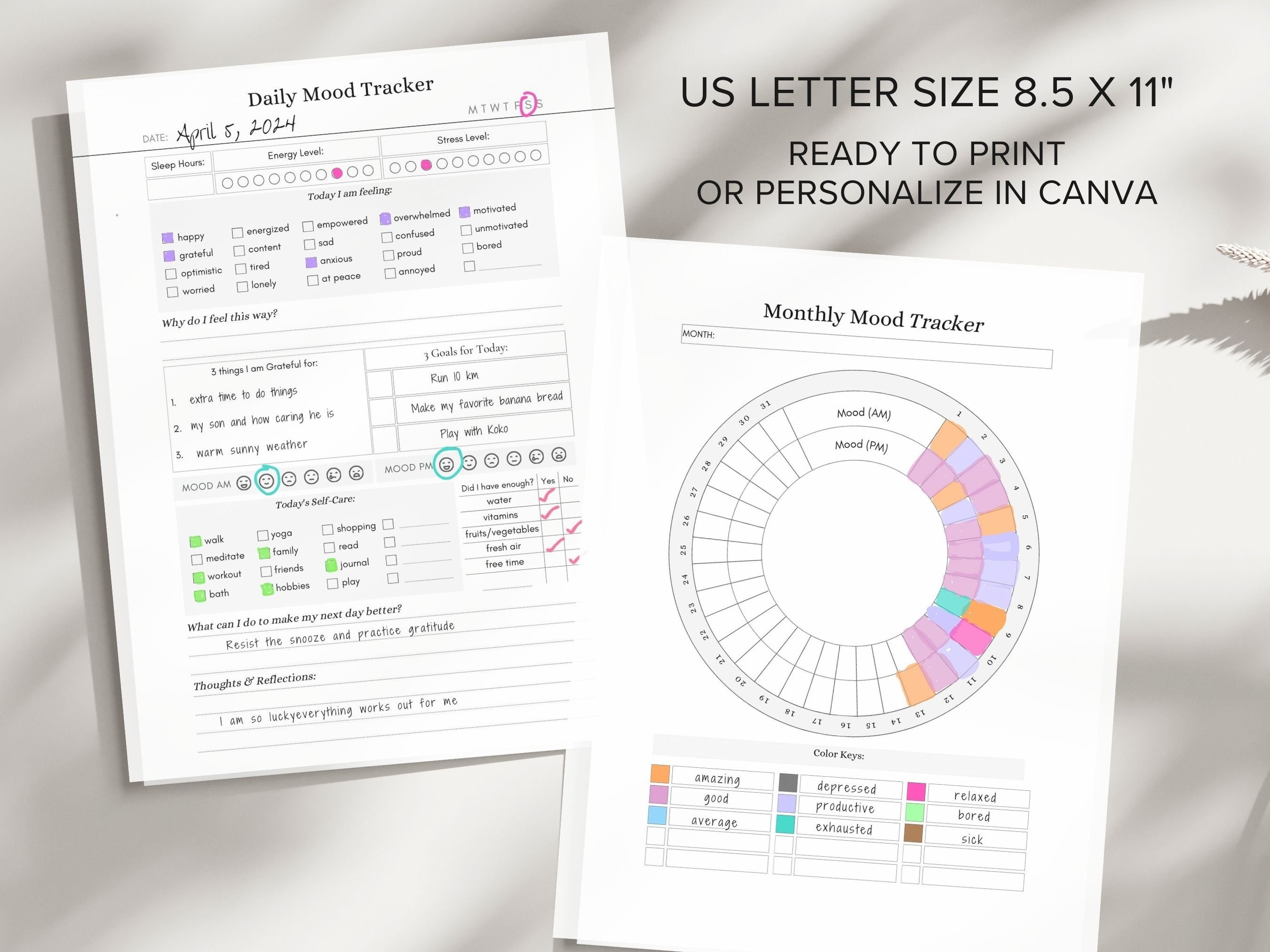 Mood Tracker Printable Kit, Monthly Mood Log, Circular Mood Chart, Mood ...