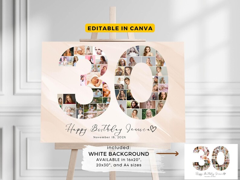 30th Birthday Editable Number Collage, Editable 30th Birthday Gifts ...