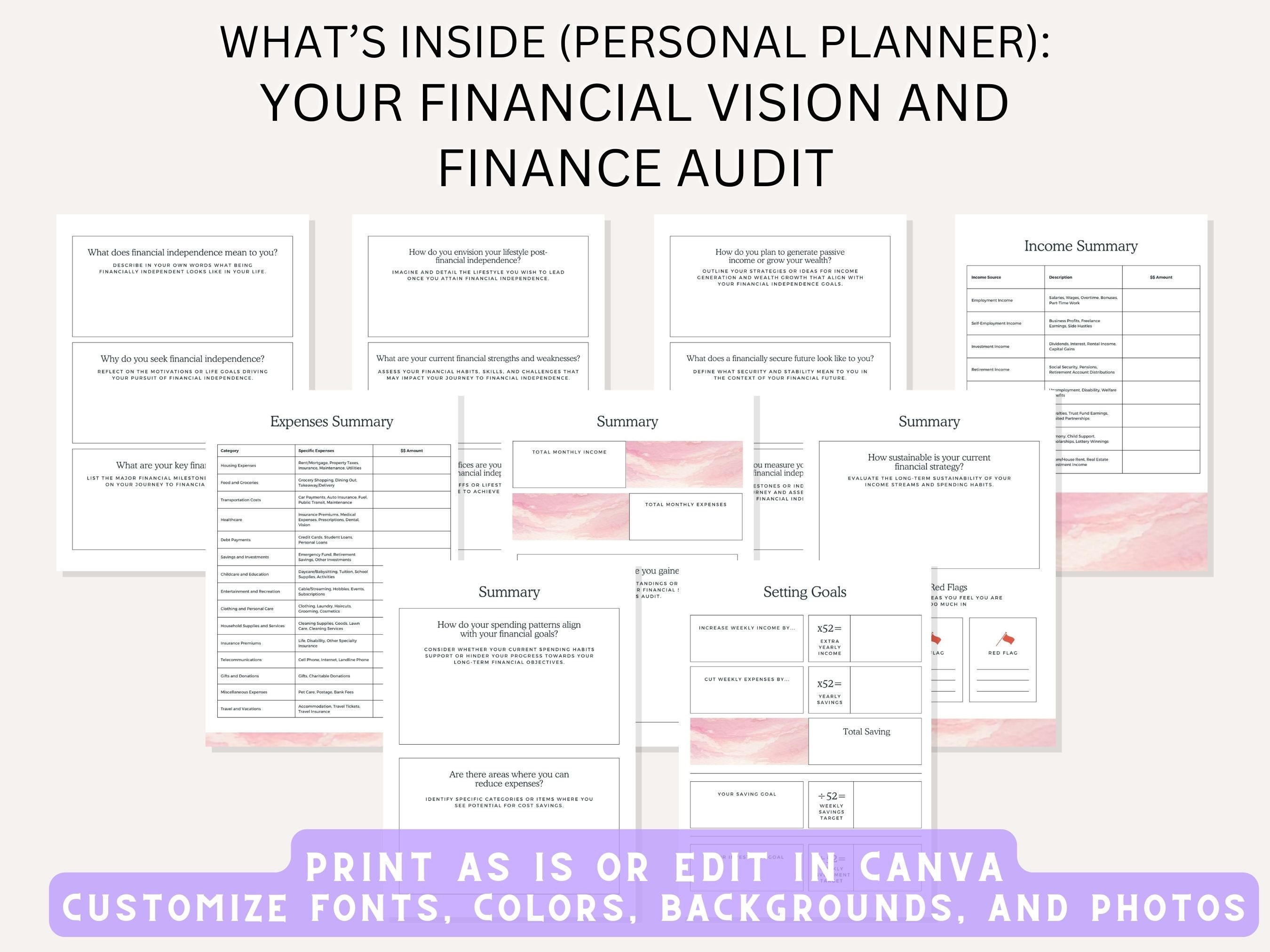 Editable Finance Planner Bundle, Budget Tracker, Savings Tracker, Bill ...