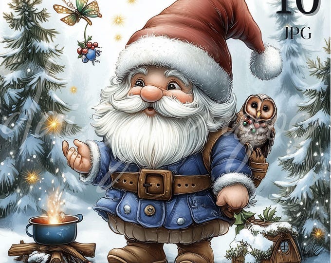 Cute Winter Gnomes Clipart Bundle, Watercolor Images, Adorable High ...
