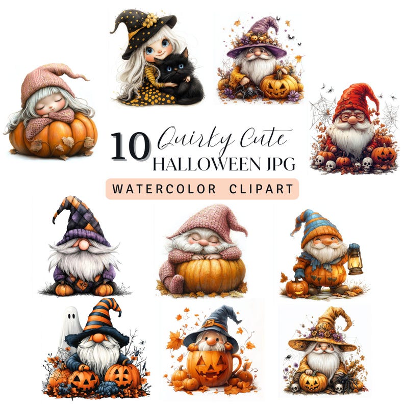 Quirky Cute Halloween Gnome Clipart Bundle, Whimsical Autumn Digital ...