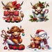 Watercolor Christmas Highland Cow Clipart Bundle, Western Cute ...