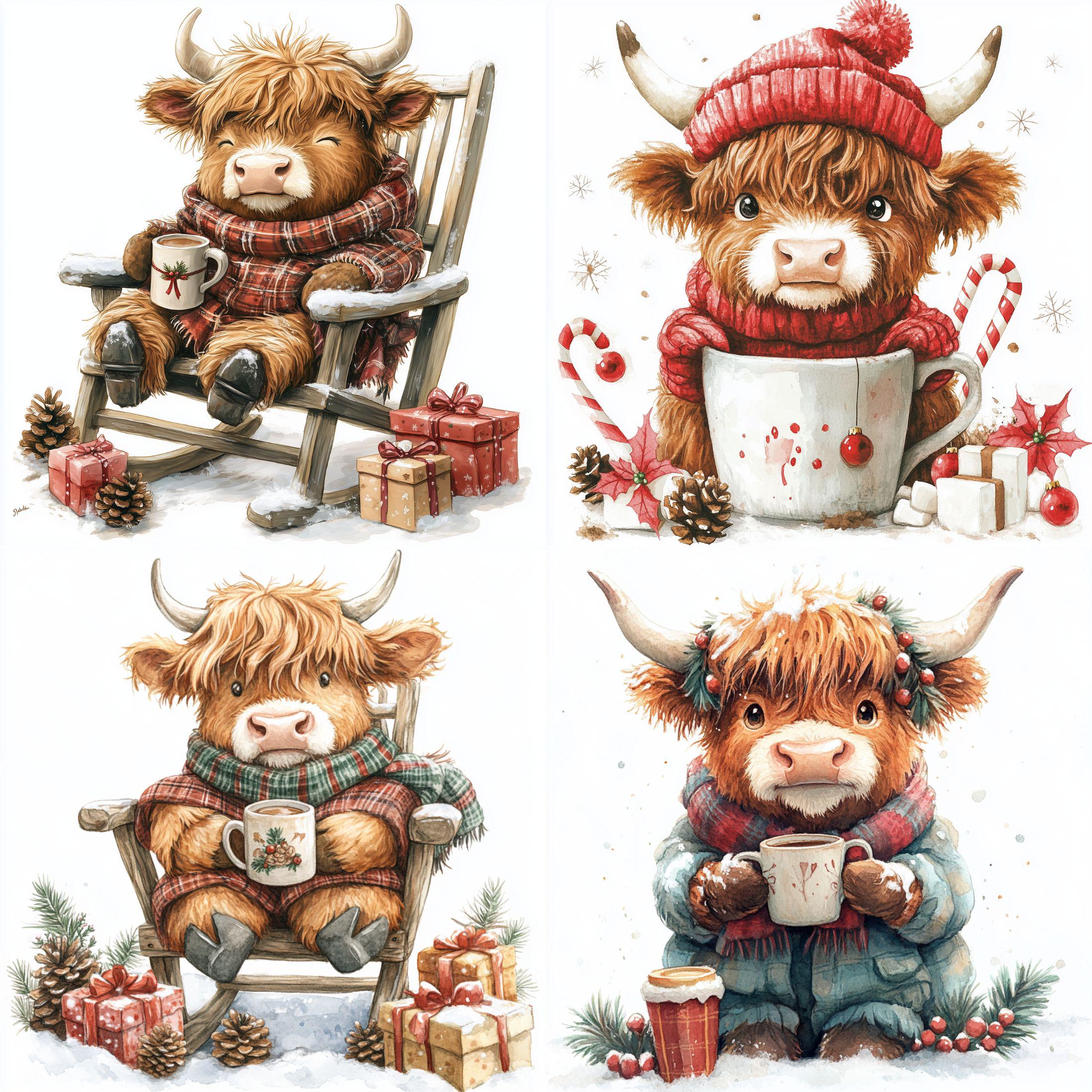 Cute Cozy Christmas Highland Cow Bundle Clipart, Quirky Western ...