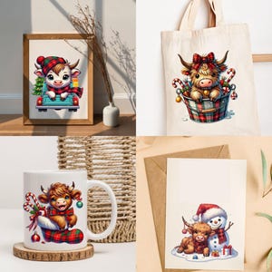 Watercolor Christmas Highland Cow Clipart Bundle, Western Cute ...