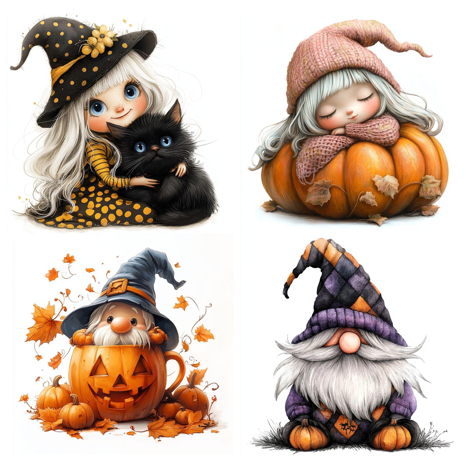Quirky Cute Halloween Gnome Clipart Bundle, Whimsical Autumn Digital ...
