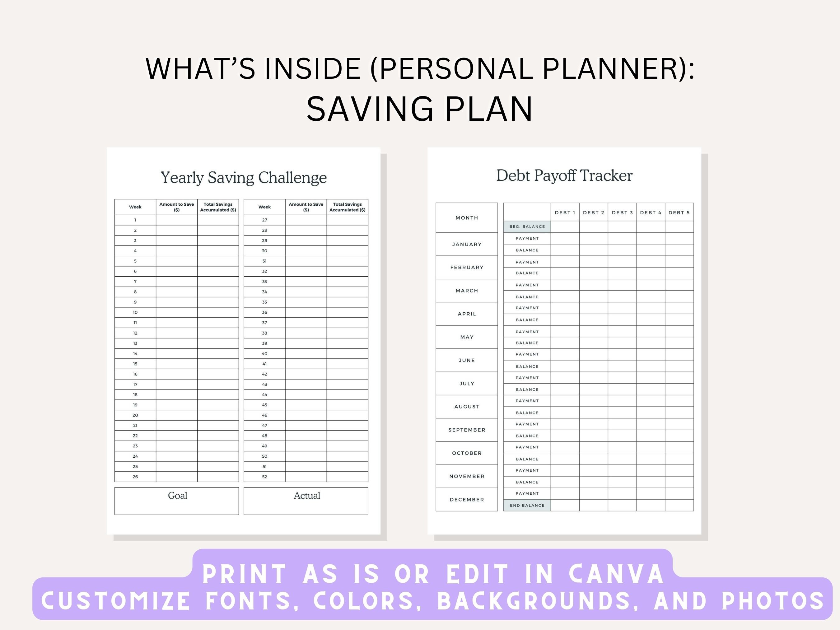 Editable Finance Planner Bundle, Budget Tracker, Savings Tracker, Bill ...