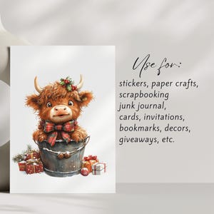 Watercolor Christmas Highland Cow Bundle Clipart, Cute Cozy Western ...