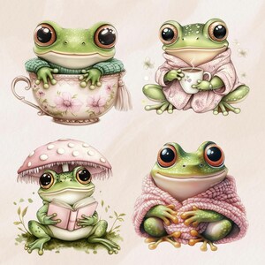 Cute Frog Clipart Bundle, Cozy Watercolor Frog Nursery Decor Woodland ...