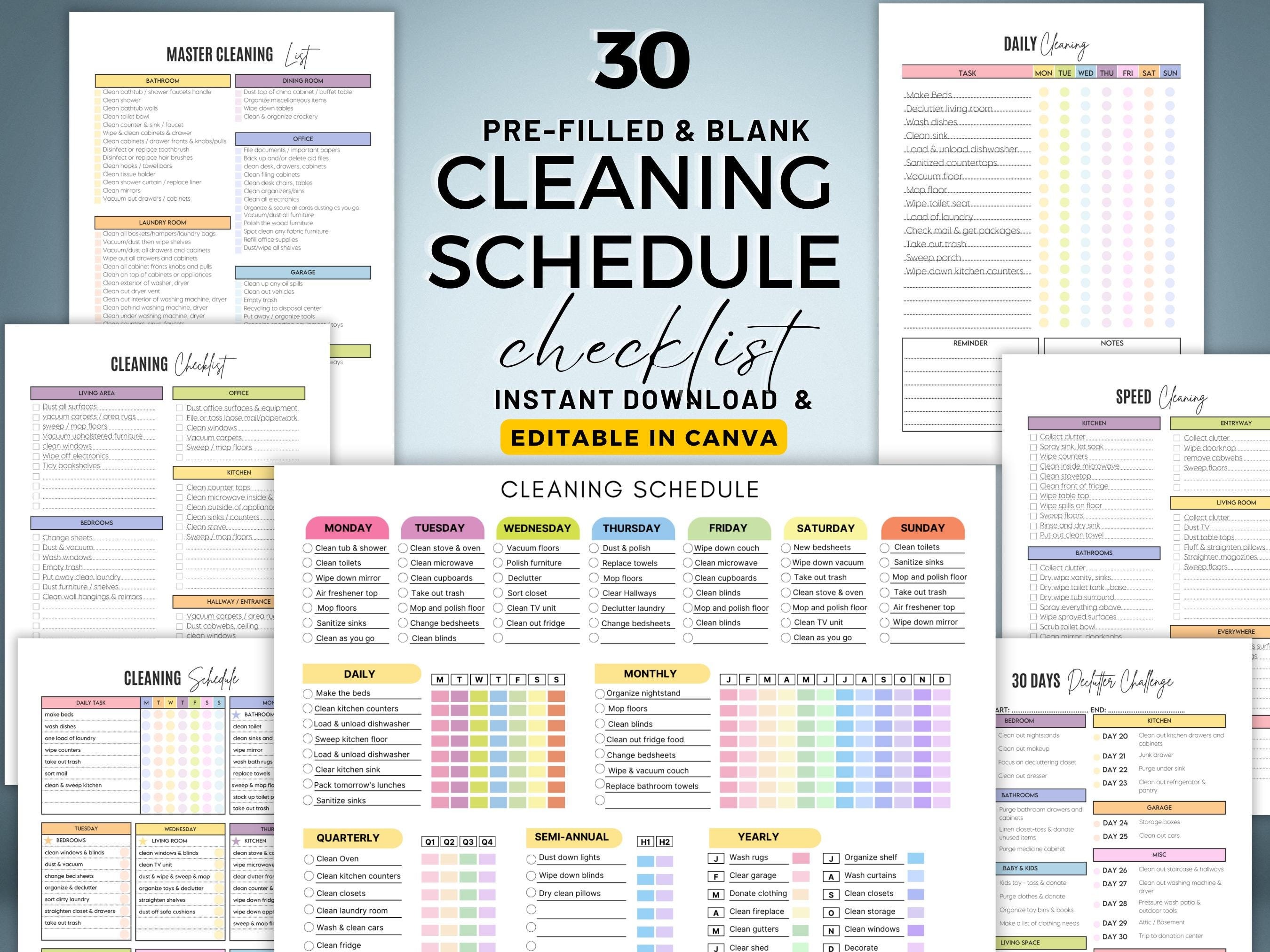 EDITABLE ADHD Cleaning Planner Bundle Daily Weekly Monthly Cleaning ...
