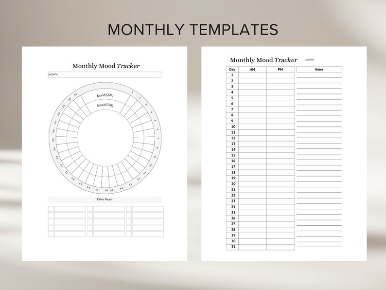Mood Tracker Printable Kit, Monthly Mood Log, Circular Mood Chart, Mood ...