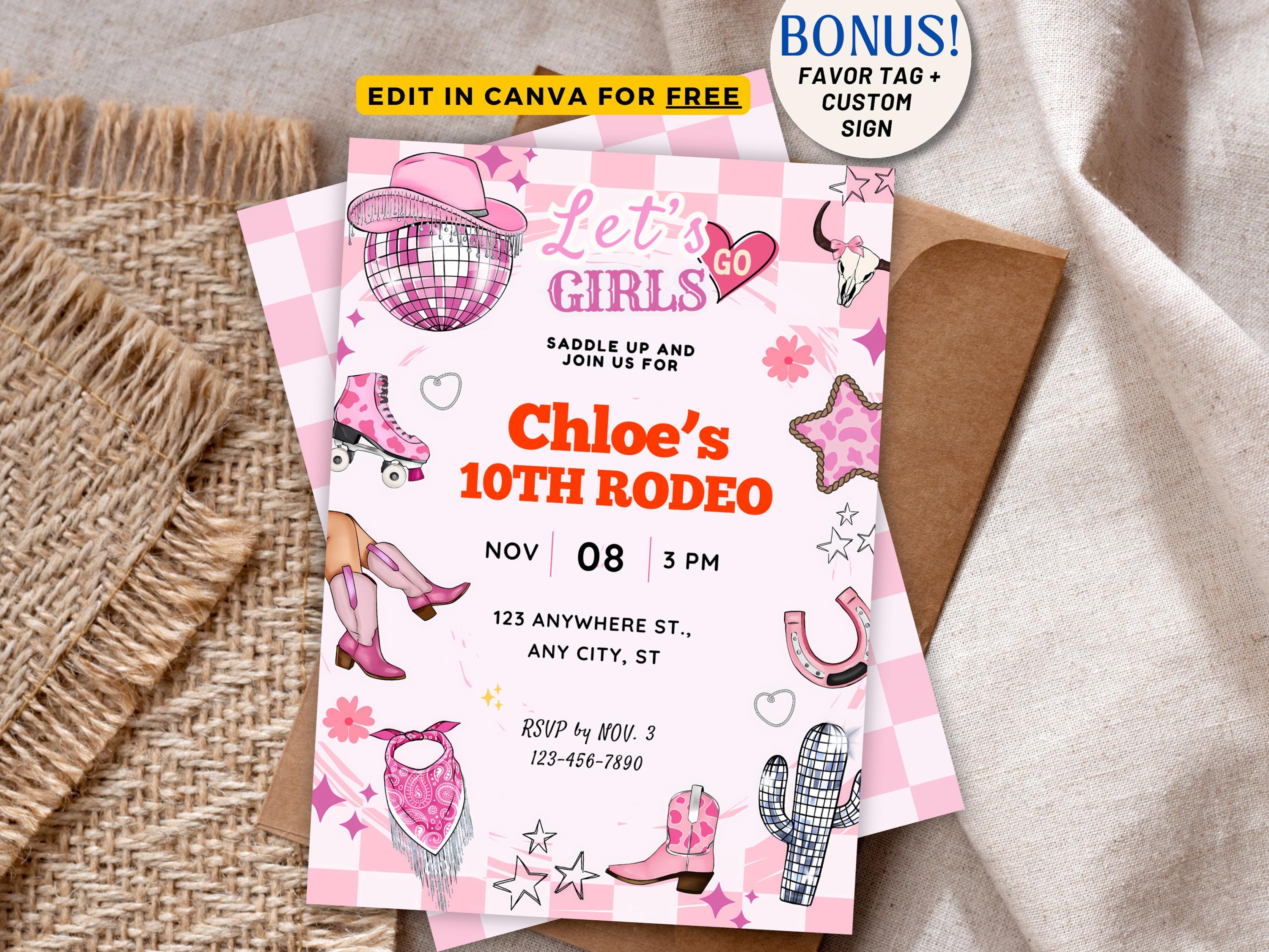 Editable Rodeo Birthday Invitation, Cowgirl Birthday Invitation, Disco ...