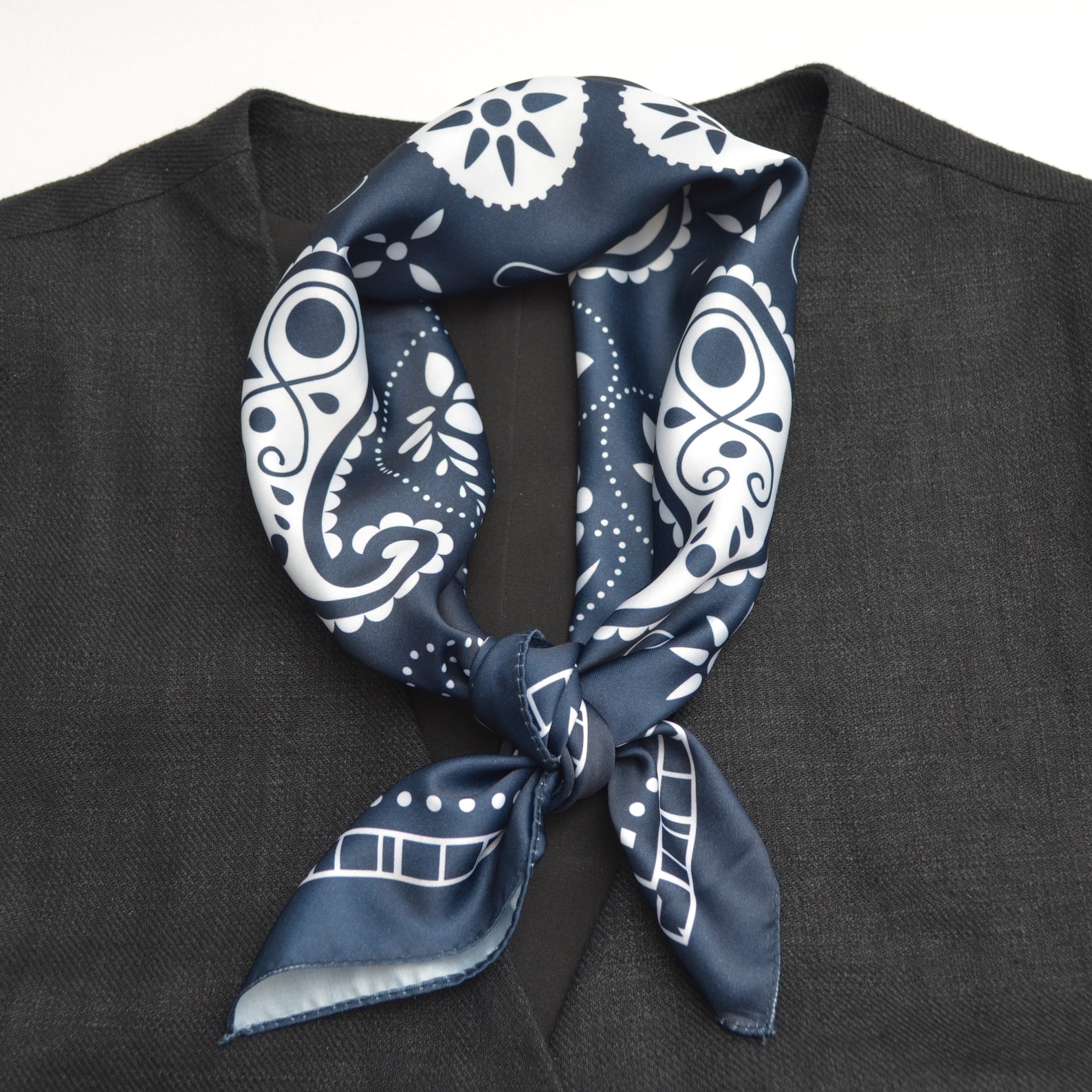 Silky Neck Scarf Navy Paisley Bandana Satin Scarf Hair Headband Square ...