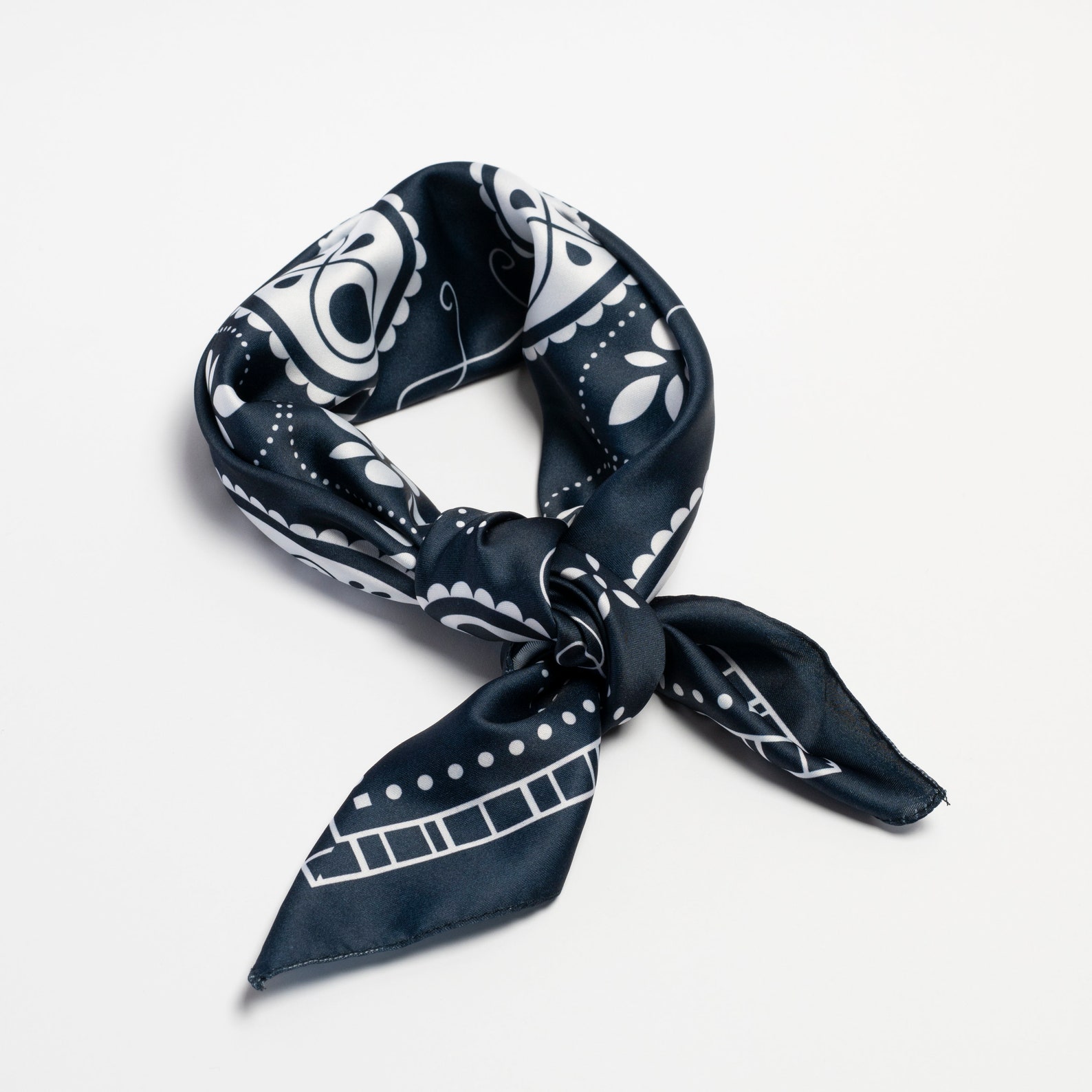 Silky Neck Scarf Navy Paisley Bandana Satin Scarf Hair Headband Square ...