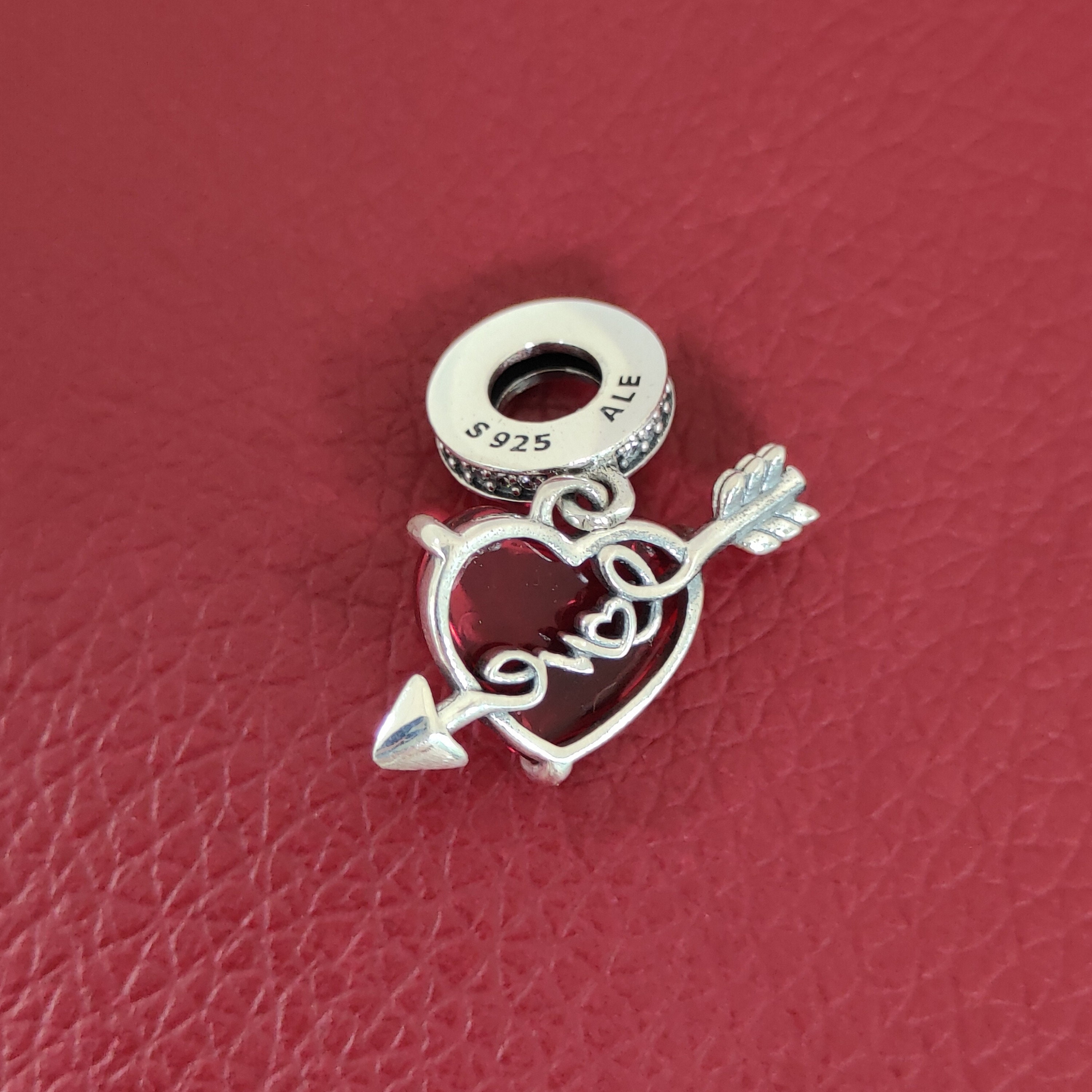 Pandora Pandora Red Heart & Arrow Murano Glass Dangle Charm Pendant ...