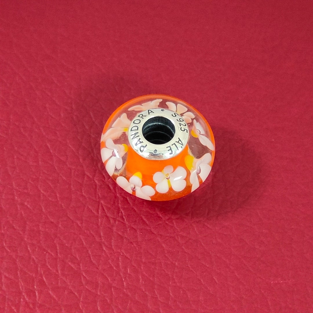 Pandora Tropical Flower Orange Murano Glass Charm Bead - Etsy