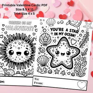 12 Ocean Themed Coloring Valentines for Kids, Fun & Punny Printable ...
