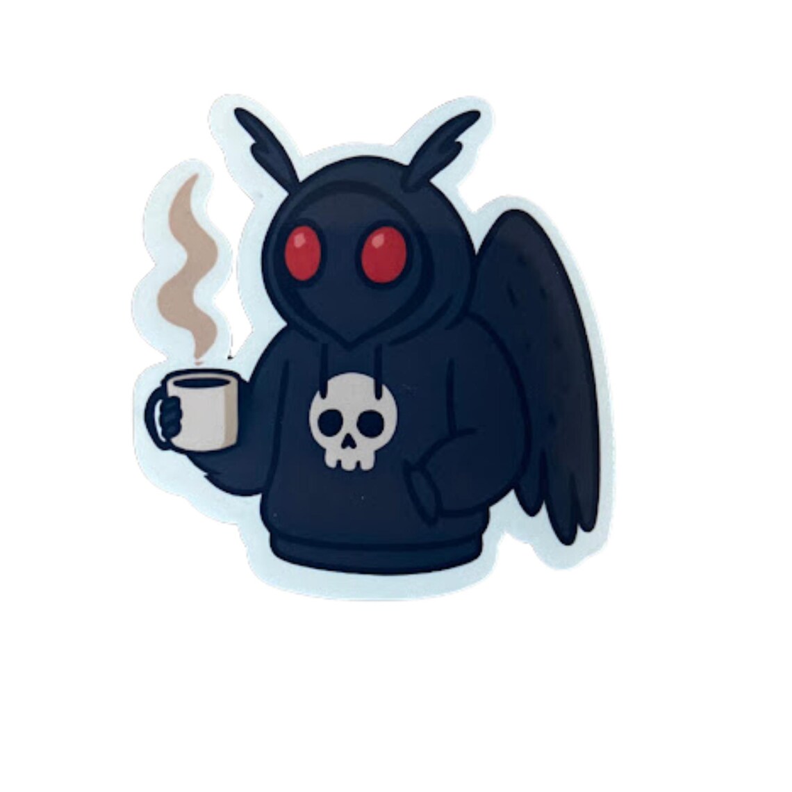 Mothman Hoodie Coffee Sticker Glossy Vinyl Cute Cryptid With Skull ...