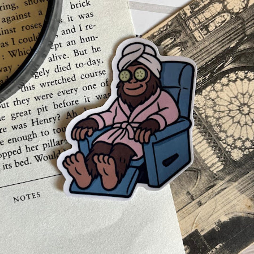 Bigfoot Self Care Sticker Glossy Vinyl Cute Cryptid in Spa Chair Funny ...