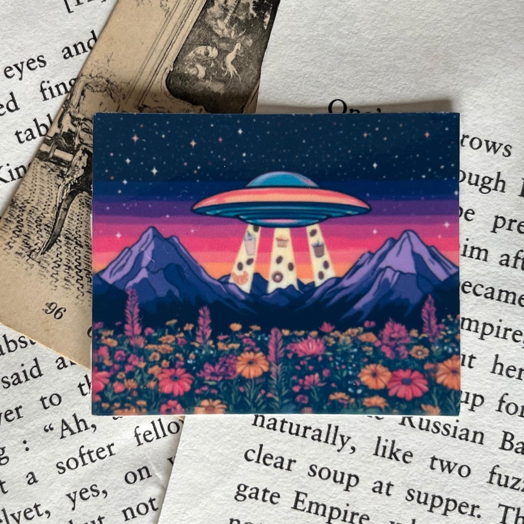 UFO Alien Abduction Sticker, Glossy Funny Vinyl Waterproof Sticker ...